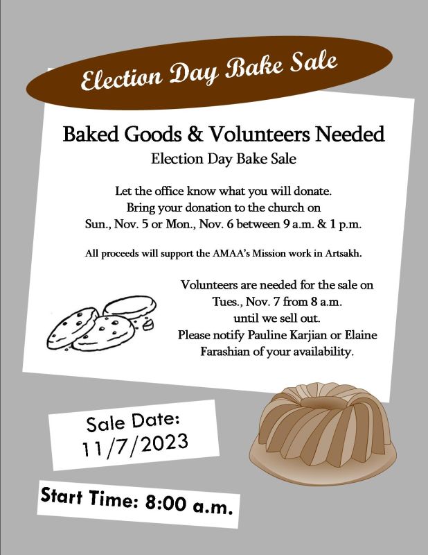 2023 Nov Election Day Bake Sale Flyer - Armenian Martyrs ...